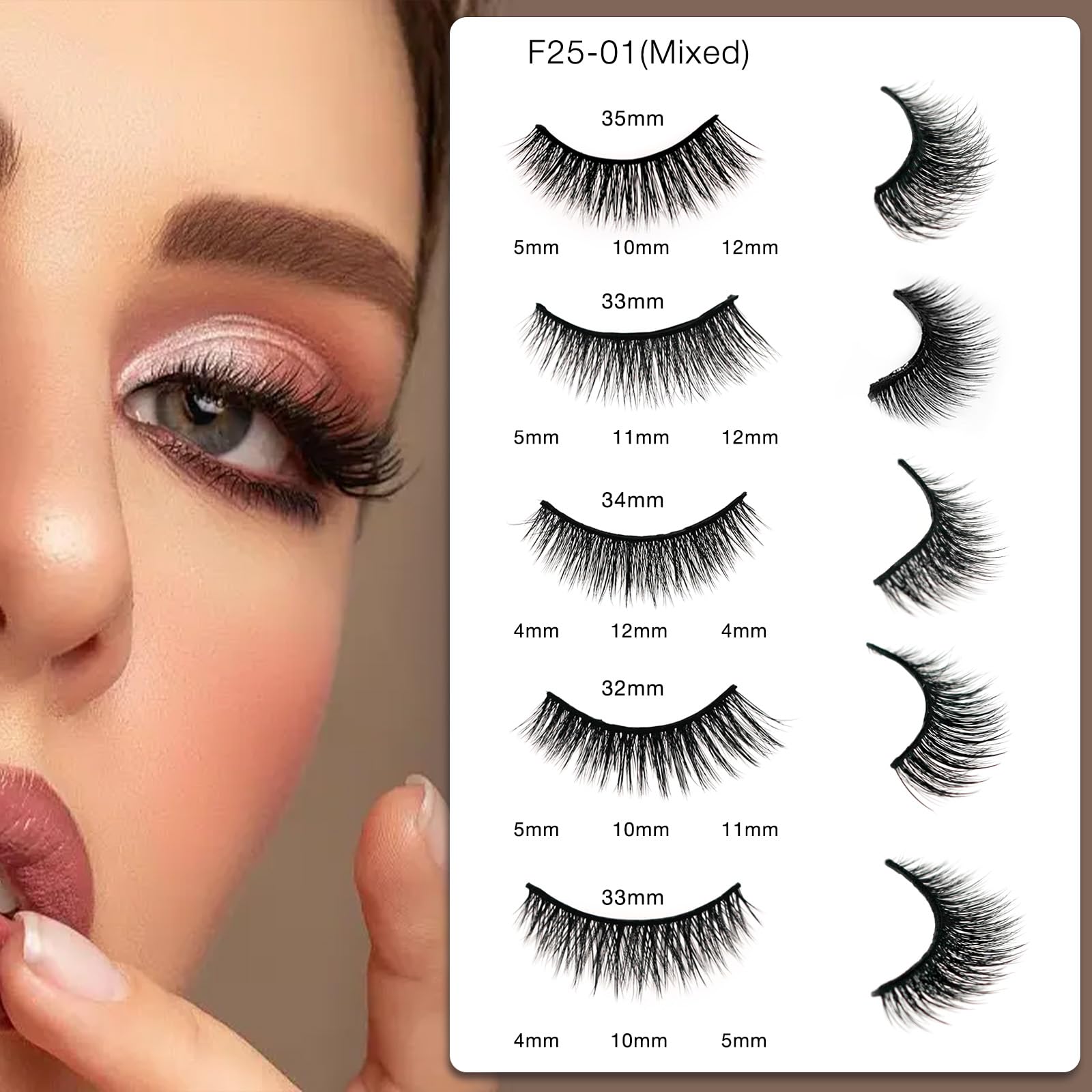 Self Adhesive Eyelashes(5 Pairs), Reusable, Natural Look, Self Sticking No Glue Lashes for Women, Five Styles False Eyelashes Kit