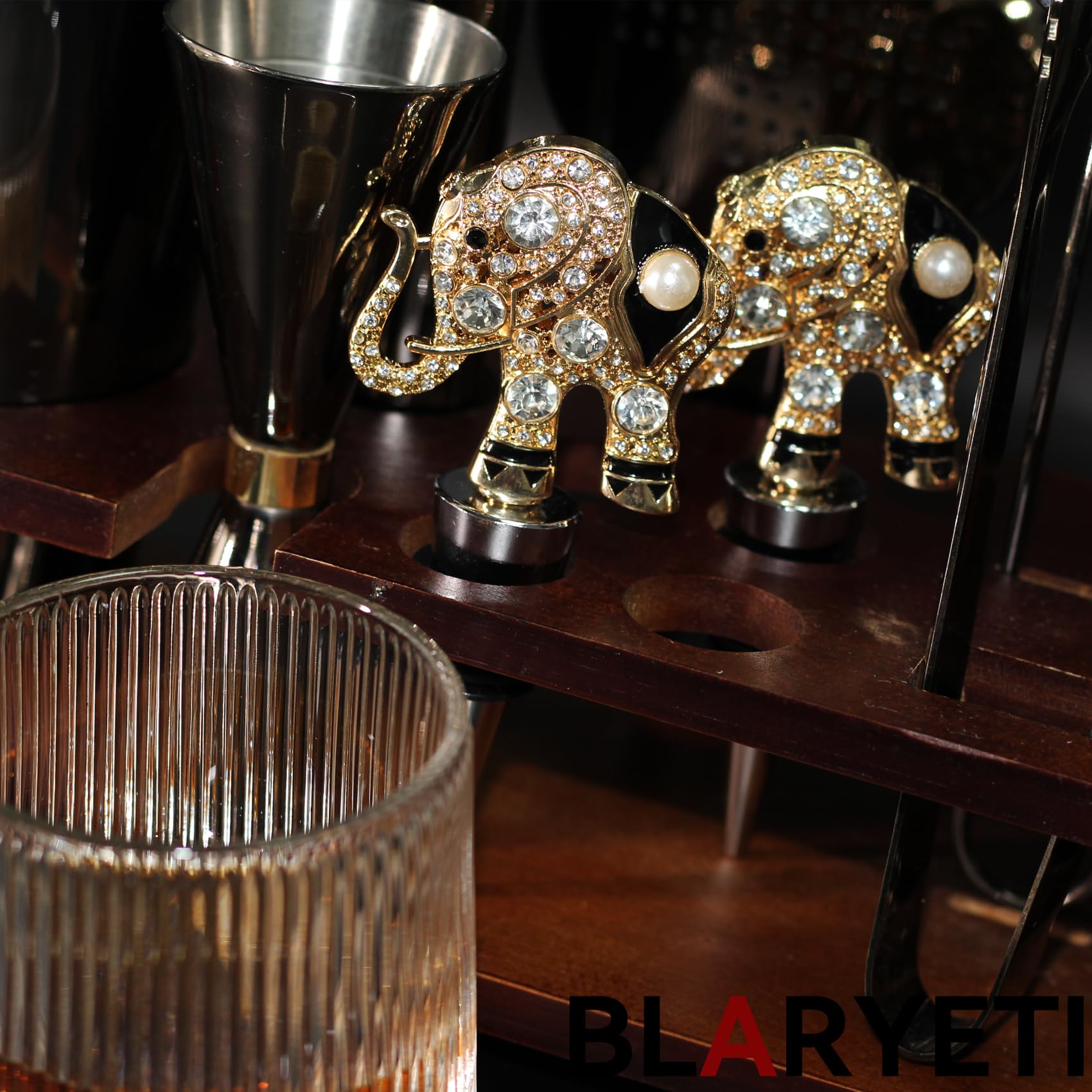 Wine Bottle Stopper Airtight Seal-Decorative Crystal Polygonal Gem Pearls Elephant Animal Gold Bottle Topper for Wine &Beverage Plug,Set of 1