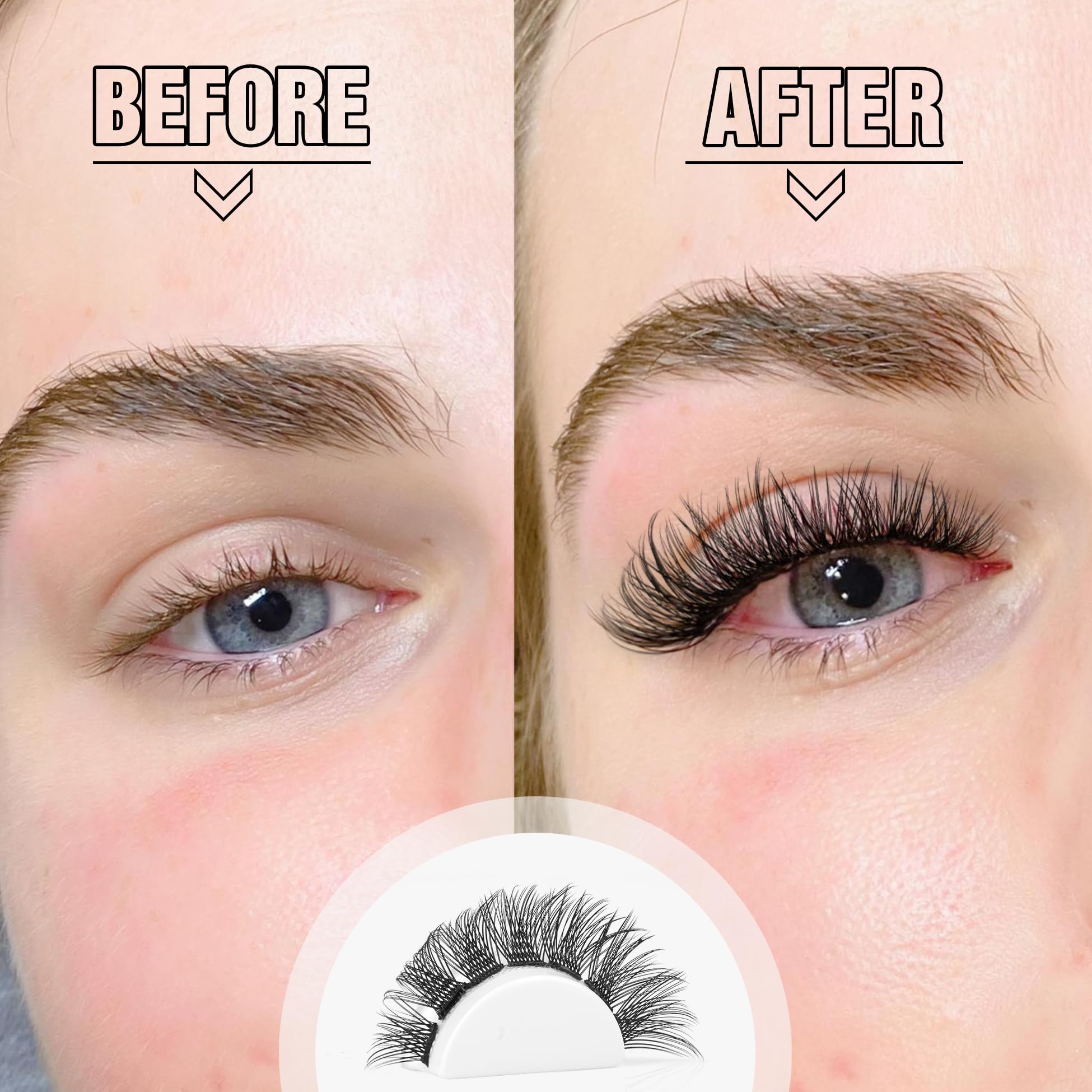 Self Adhesive Eyelashes Lash Clusters, Wispy Volume DIY No Glue Lash Extensions, Self Adhesive Individual Lashes Self Sticking Reusable Adhesive Lashes Natural Look