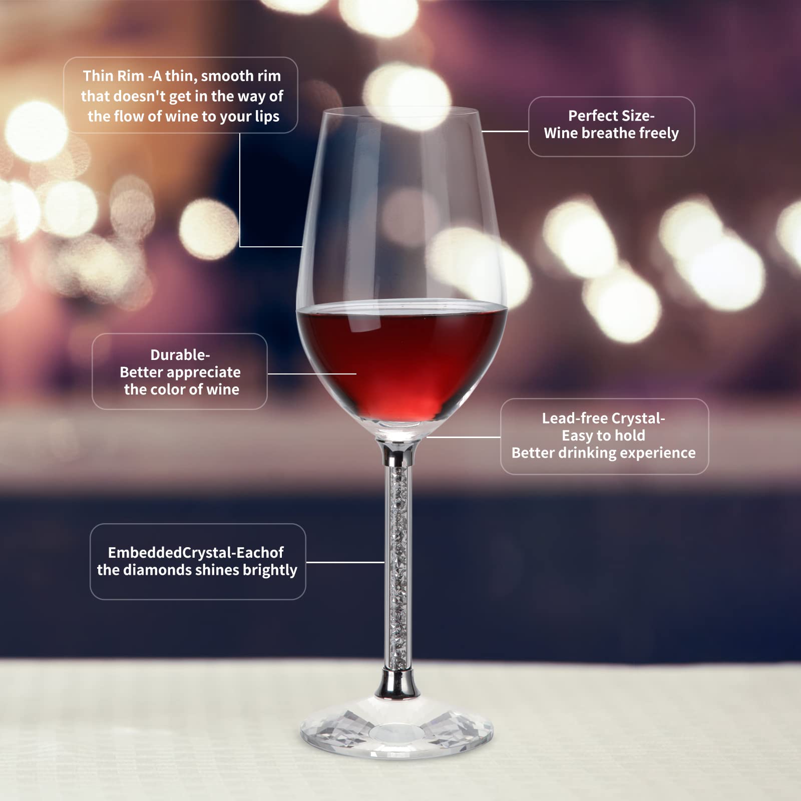 sugarchef Wine Glasses 2 Pieces Long Stem Filled with Crystals Elegant Wine Glasses for Home,Wedding, Parties, Anniversary (Silver)
