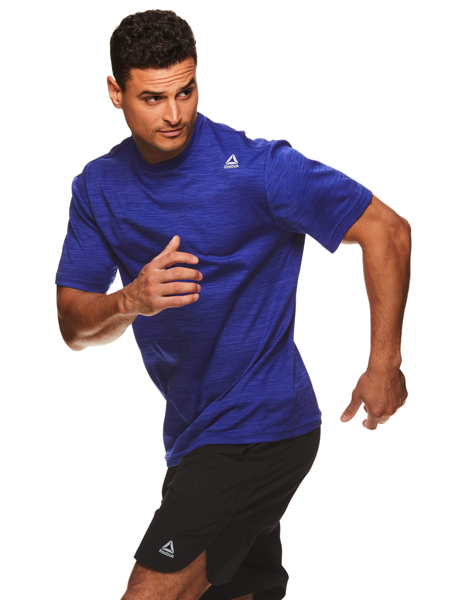 Reebok Men's Supersonic Crewneck Workout T-Shirt Designed with Performance Material - Neptune Streak Heather Blue, Small