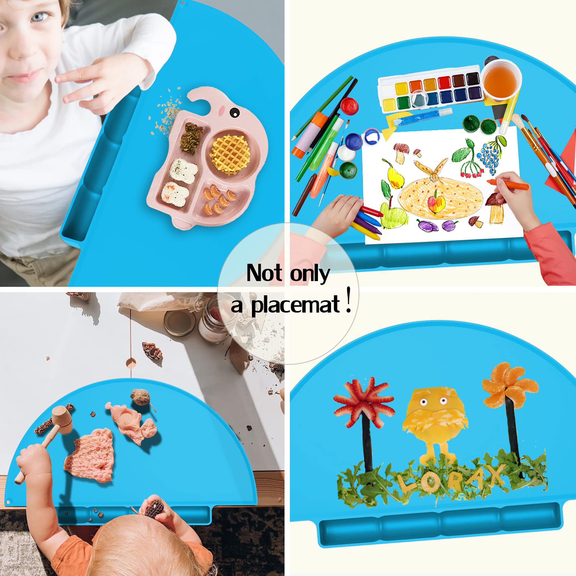 Silicone Baby Placemats, Food Catching Placemats for Kids Baby Toddlers, Toddler Placemat for Dining Table,2Pack,Blue/Purple