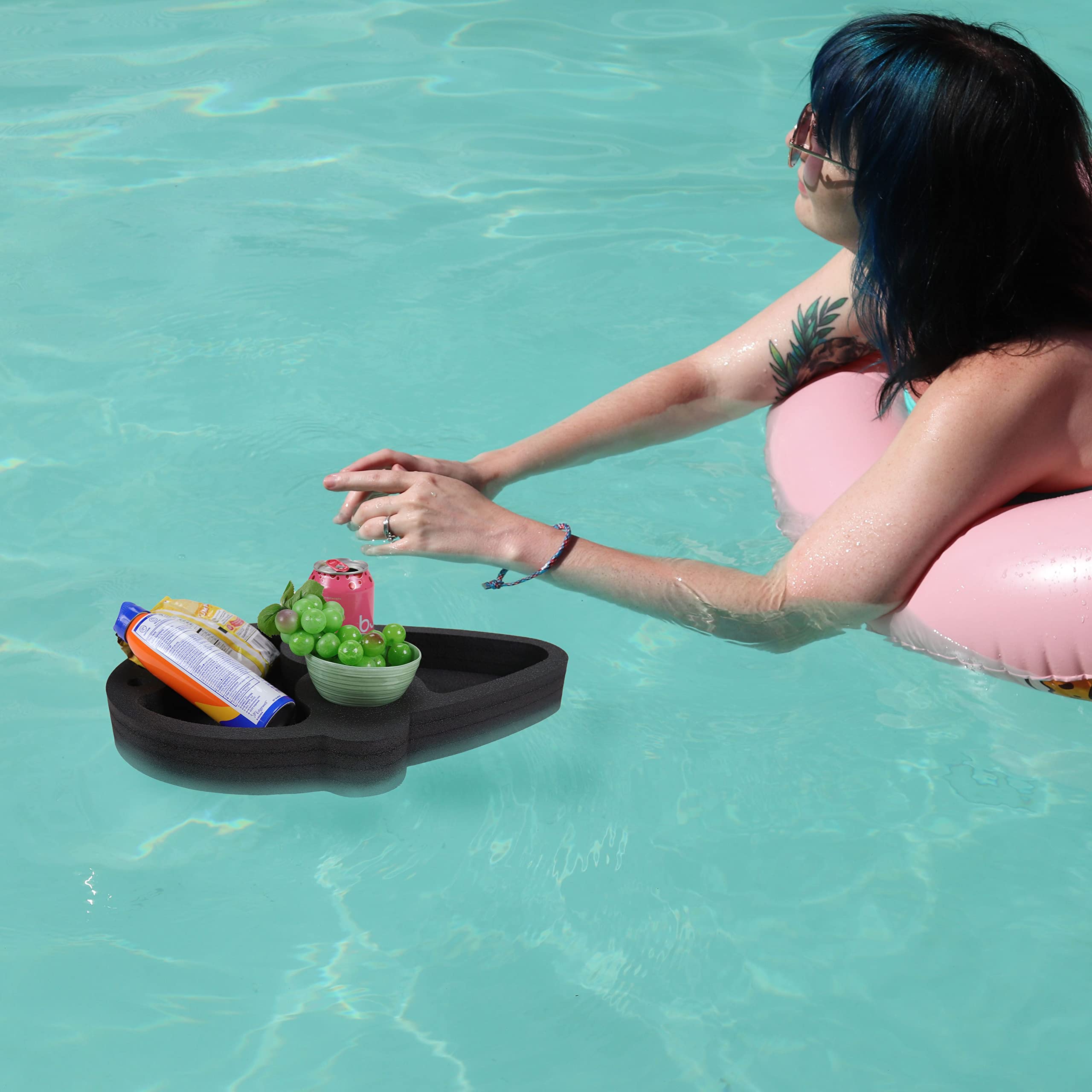 Polar Whale Ice Cream Cone Shape Floating Drink Holder Refreshment Table Tray for Pool Beach Party Hot Tub Float Lounge Durable Black Foam 4 Compartment Fade Resistant 17.5 Inches