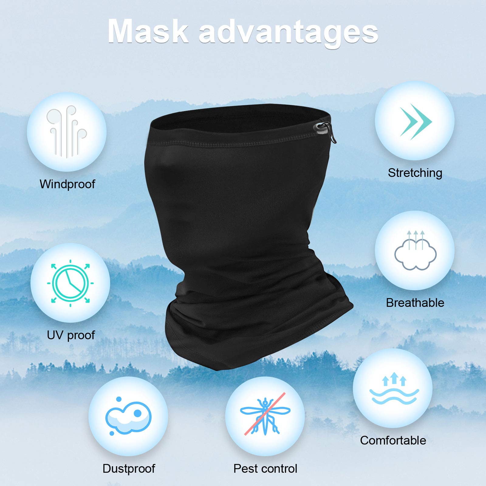 sheenwang Neck Gaiter, Adjustable Gaiter Mask, Balaclava Face Mask Bandana Cover Scarf for Men, Women, Boys (2 Pack)