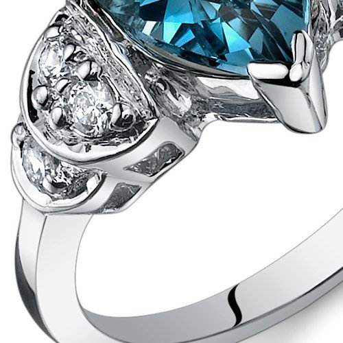PEORA London Blue Topaz Teardrop Ring for Women 925 Sterling Silver, Natural Gemstone Birthstone, 2 Carats Pear Shape 10x7mm, Size 7