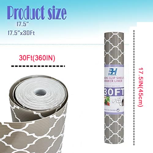 Shelf Liners for Kitchen Cabinets Refrigerator Waterproof & Oil-Proof Cupboard Durable Plastic Drawer Mats EVA Material Non Adhesive Fridge Liner for Shelves Gray17.5 x 30FT