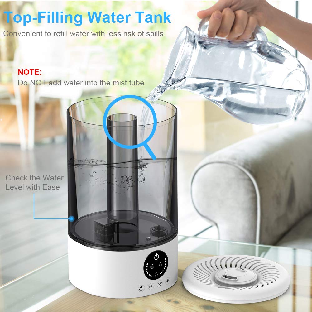 SHSTFD Cool Mist Humidifier, 3L Top Fill Ultrasonic Humidifier for Bedroom with 7 Colors Night Light and Remote Control, Adjustable Mist Levels, Optional Timer, 6 Dimmer, Super Quiet Operation (White)
