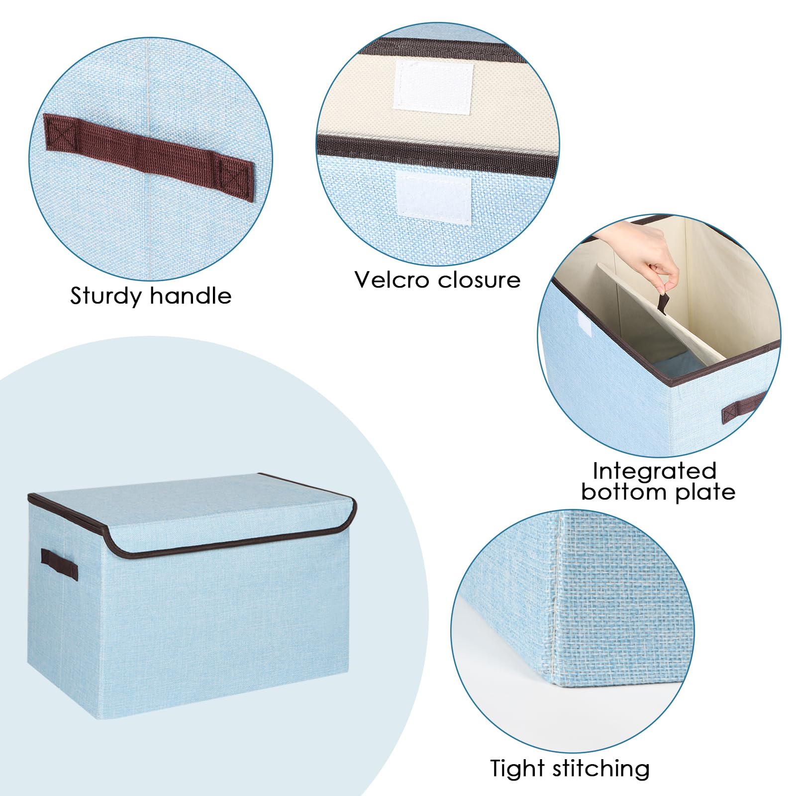 Univivi Fabric Foldable Storage Boxes Large Collapsible Stackable Storage Bins with Lids, Closet Organizers and Storage Cube Basket for Home, Office, Bedroom (17''-4 Pack-BLUE)