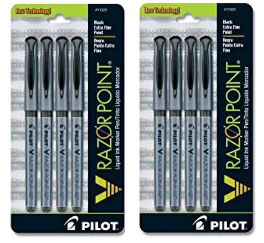 PILOT V Razor Point Liquid Ink Markers, Extra Fine Point, Black Ink, 2 Set of 4-Pack (11025)