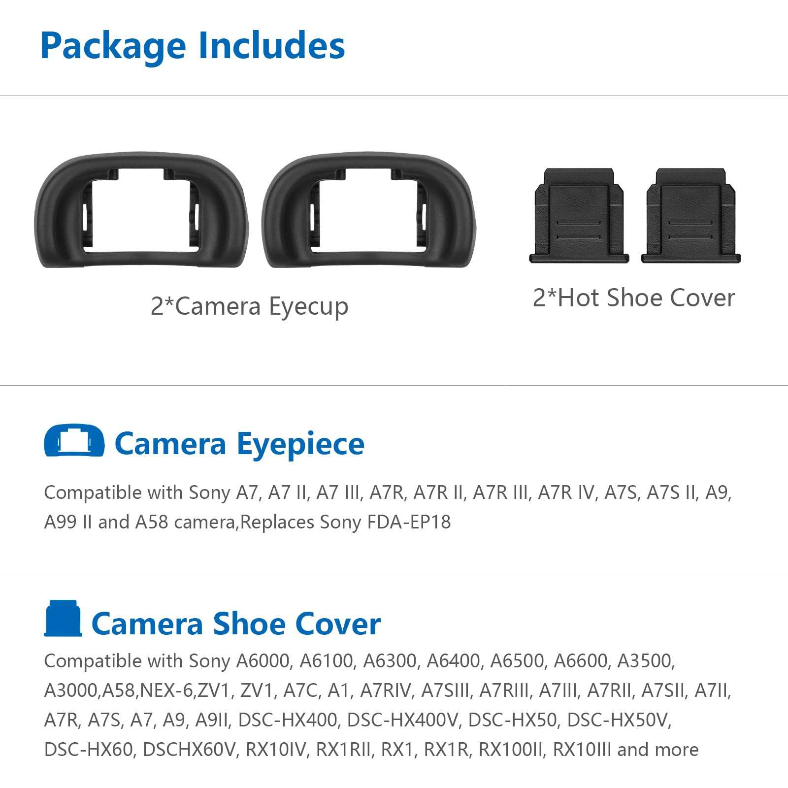 Updated Soft Silicone Camera Eyepiece Eyecup for Sony A7III A7II A9 A7S A99II A58 A7 A7R IV A7RIII A7SII, 2Pack Camera Hot Shoe Cover for Sony + 2Pack Camera Eye Cup Replacement for Sony