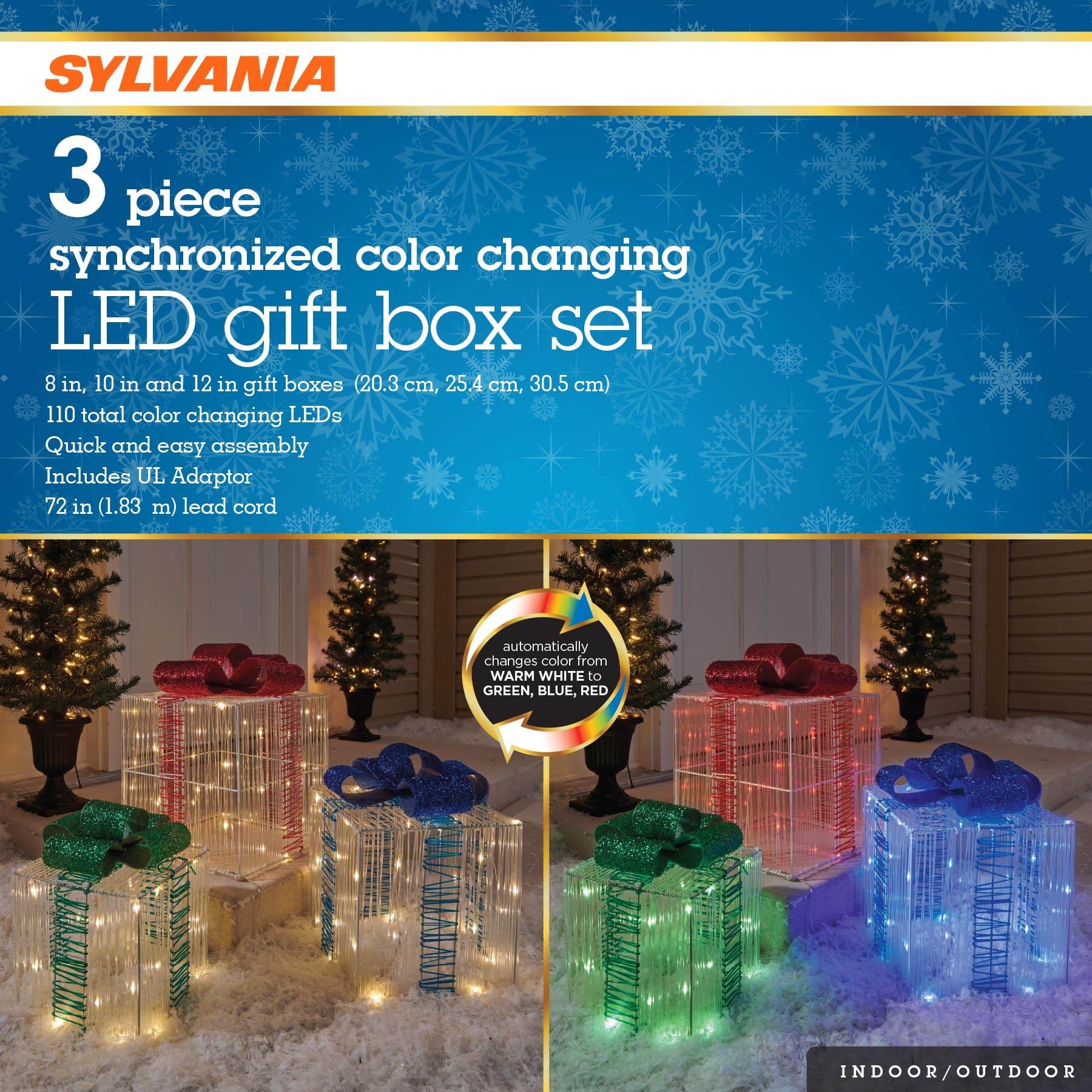 SYLVANIA 3 PC Color Changing Gift Boxes LED Giftboxes, Multi