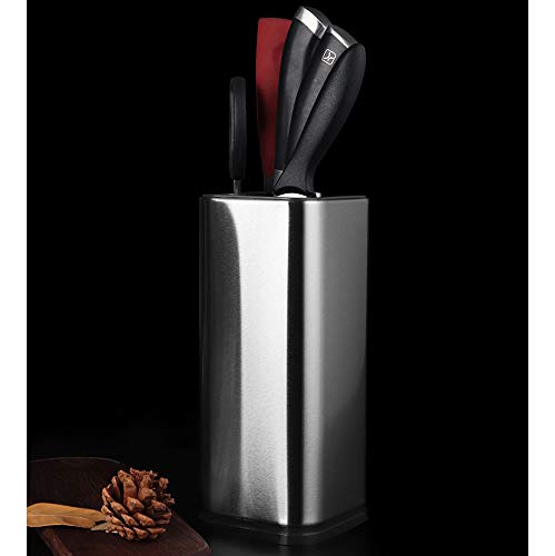 PENGKE Universal Knife Block,Knife Holder For Kitchen Counter,Stainless-Steel Modern Rectangular Design with Scissors-Slot,Space Saver Knife Storage,Silver