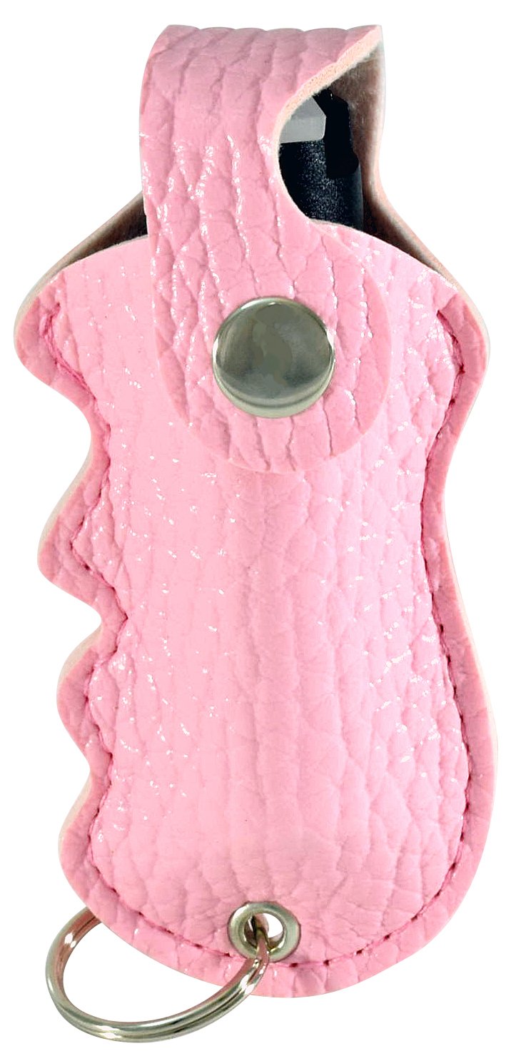 Pepper Defense 1/2 oz. Pepper Spray with Grip Holster and Keychain Attachment - Safety Twist Lock Glow Trigger - Maximum Strength 10% OC Formula - Self Defense Personal Protection (Pink 1-Pack)