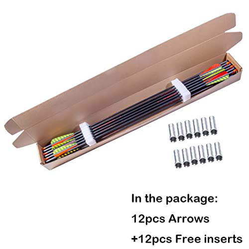 Pinals Traditional Archery 300 340 400 500 600 Spine Carbon Feather Arrows for Recurve Compound Bow Longbow Hunting Targets Arrow 12PCS 400 31"