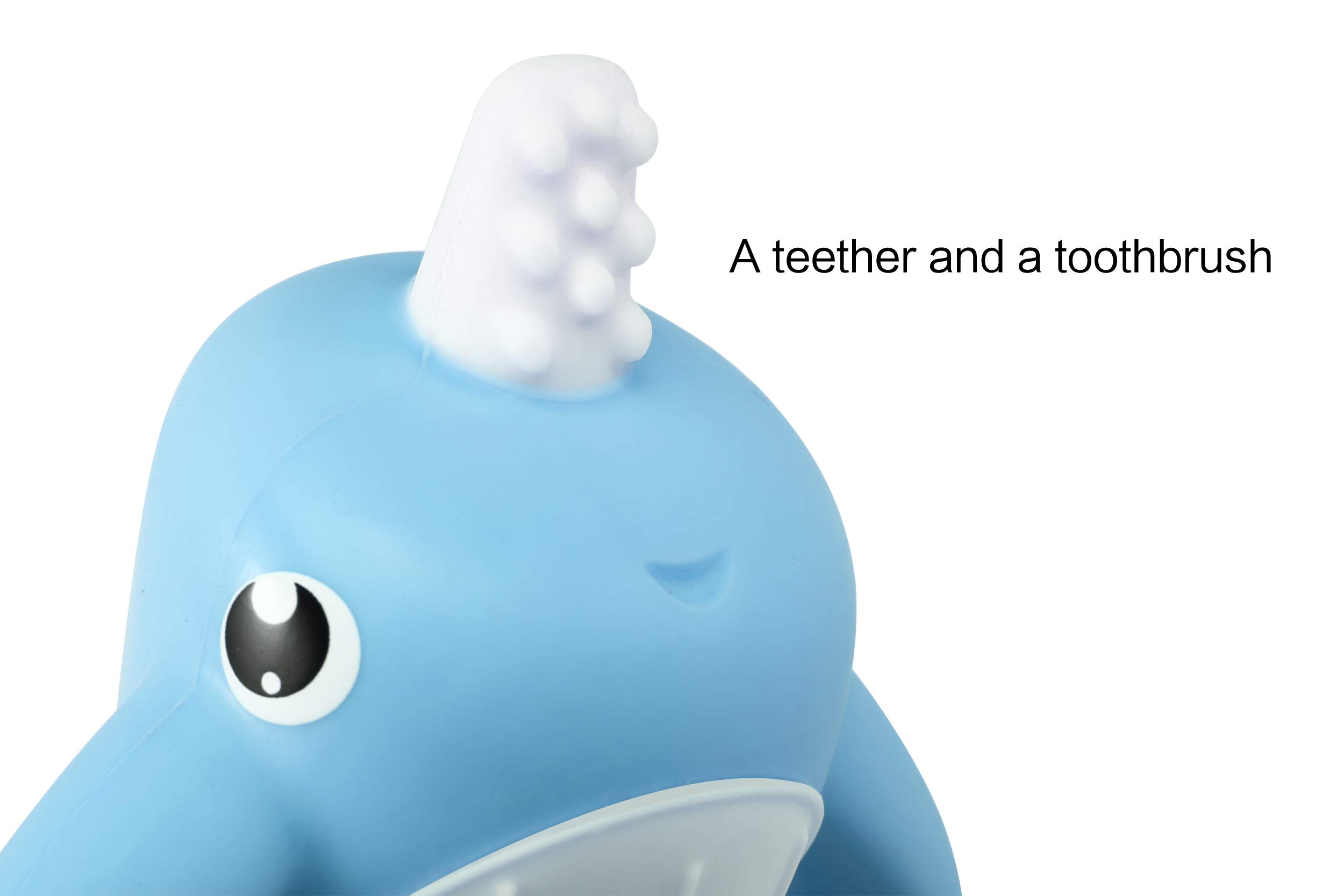 Smily Mia Nora Narwhal Soft Silicone Teething Toy/Toothbrush with Two Handles for 3M+ Babies Teething Pain Relief, Blue
