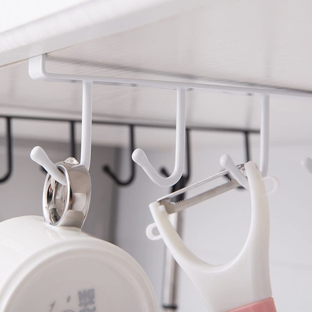 The Cabinet Coffee Cup Holder Under The Cup Hook Can be Used in The Kitchen, Suitable for 1 Inch Thick Shelf or Smaller -Only Suitable for Flat Hip Cabinets 2PCS (Black, White)