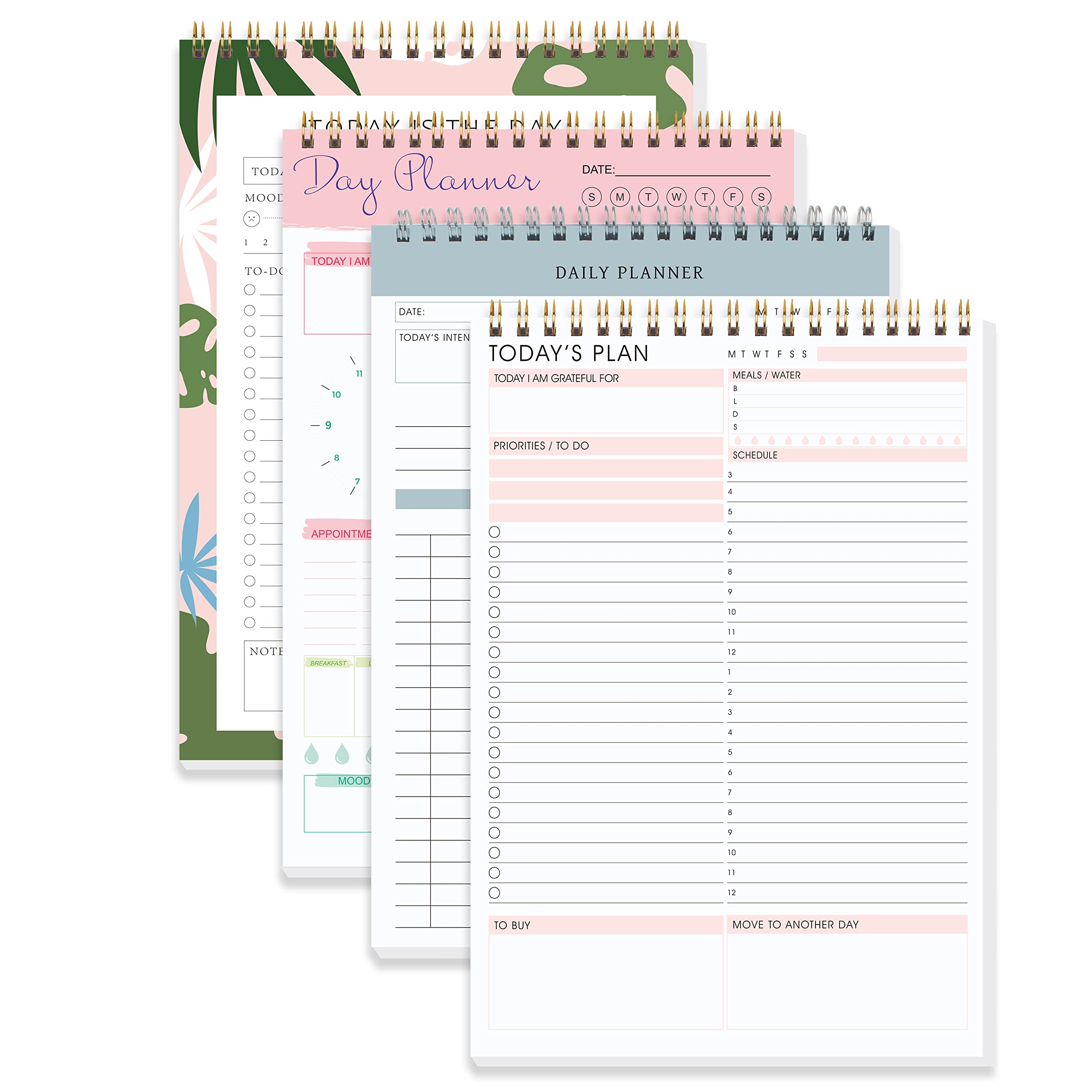 To Do List Pad Daily Schedule Planner Priority Goals Notepad Undated 6.5 ”x 9.8” PVC Cover,Twin-Wire Binding Personal Organizer for Appointment (4 Pack)