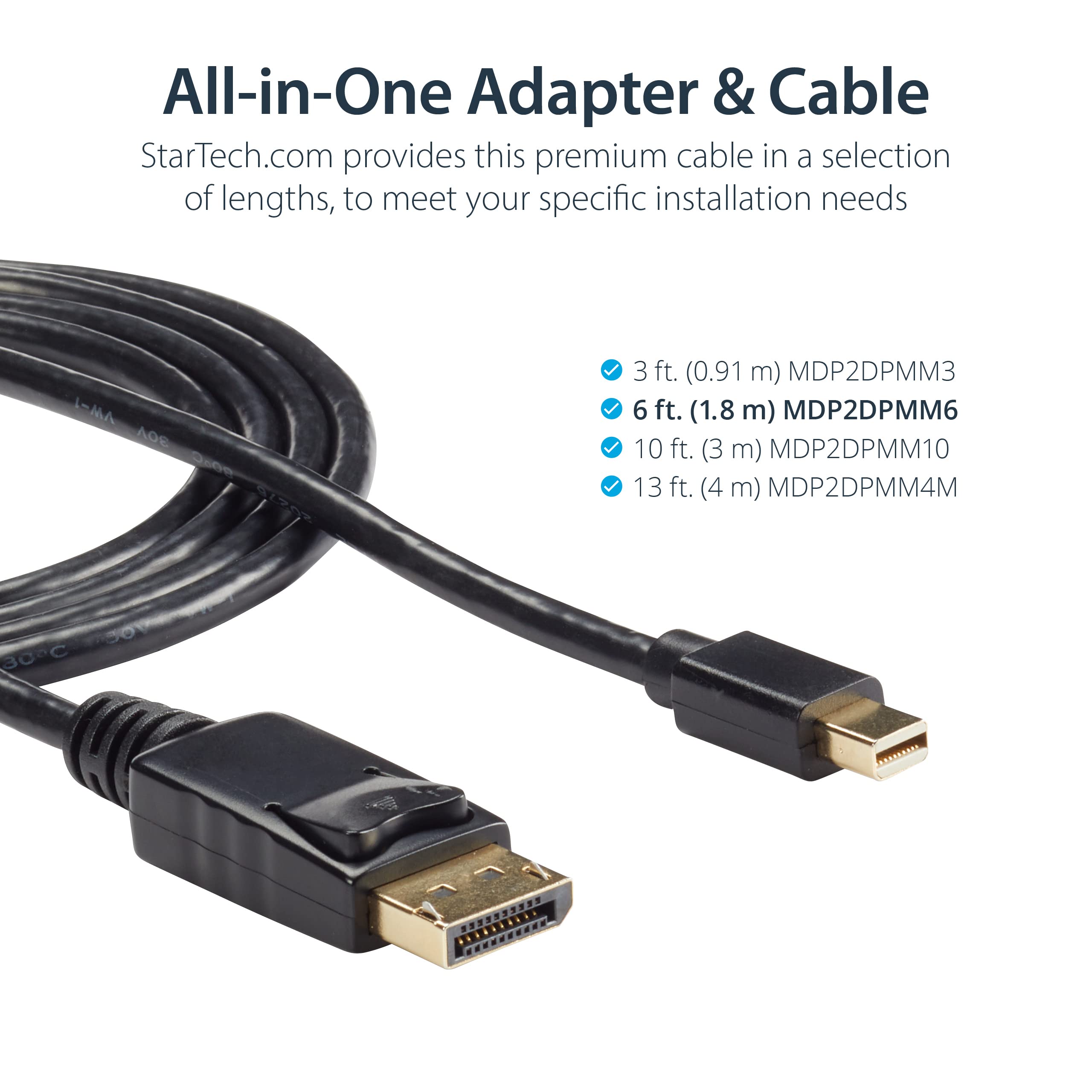 StarTech.com 3 ft Mini DisplayPort to DisplayPort 1.2 Adapter Cable M/M - DisplayPort 4k with HBR2 support - 3 feet Mini DP to DP Cable (MDP2DPMM3),Black