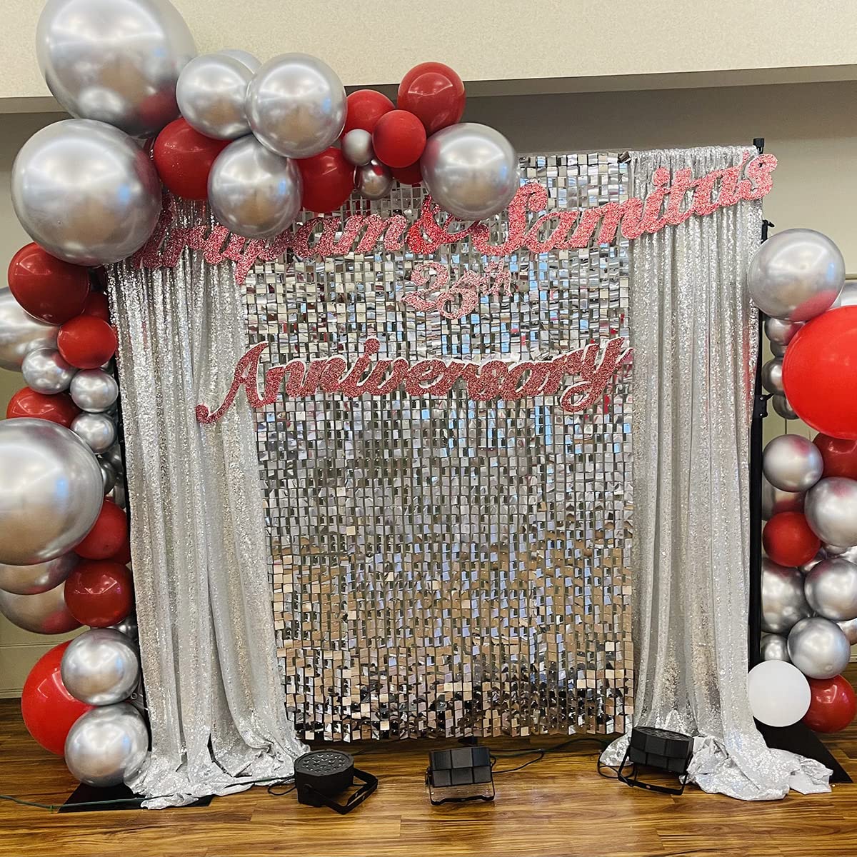 Silver Shimmer Backdrop Disco Backdrop Wedding Silver Shimmer Wall Backdrop Panels Christmas Glitter Wall Background for Bachelorette Party Bridal Shower Stage Panel(24 Packs)