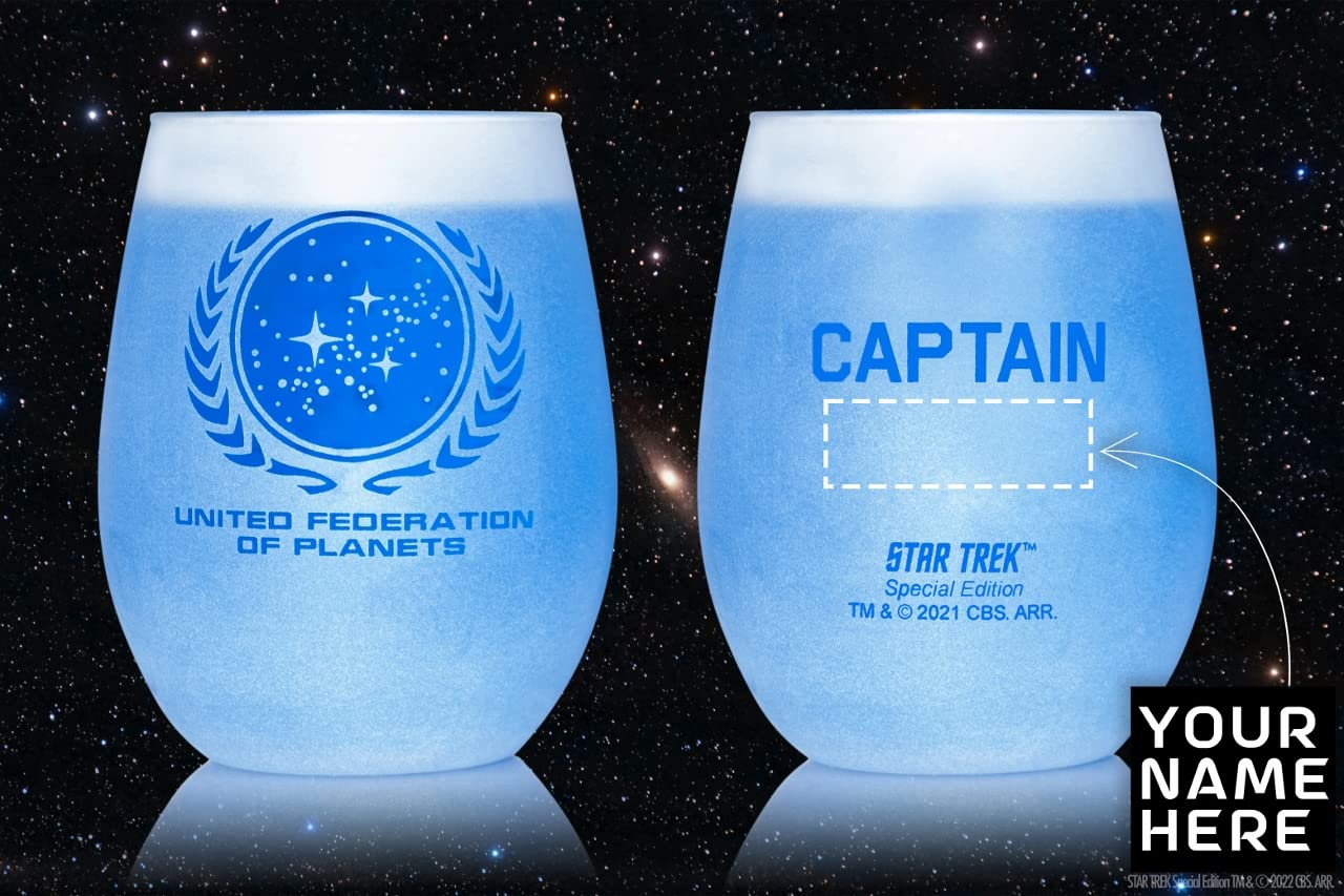 STAR TREK Personalized Federation of Planets Stemless Wine Glass - Premium Quality Licensed, Handcrafted Glassware, 15oz Collectible Gift for Series Lovers