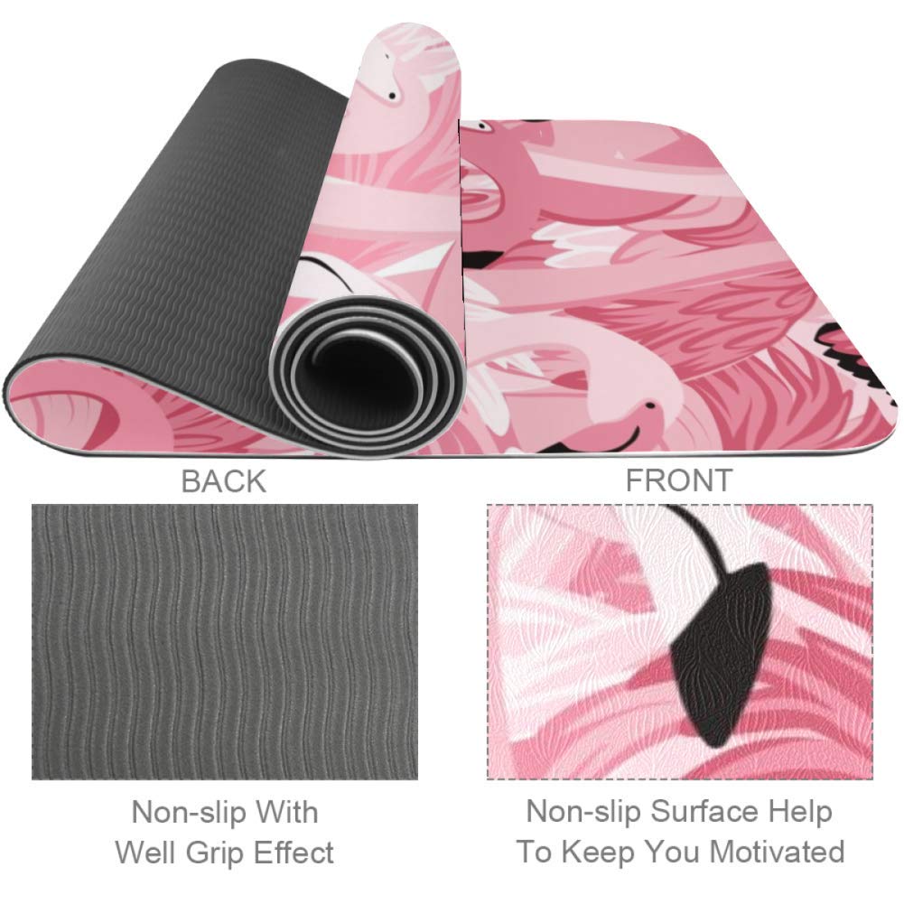Pink Flamingo Pattern Yoga Mat Thick Non Slip Yoga Mats for Women&Girls Exercise Mat Soft Pilates Mats,(72x24 in, 1/4-Inch Thick)