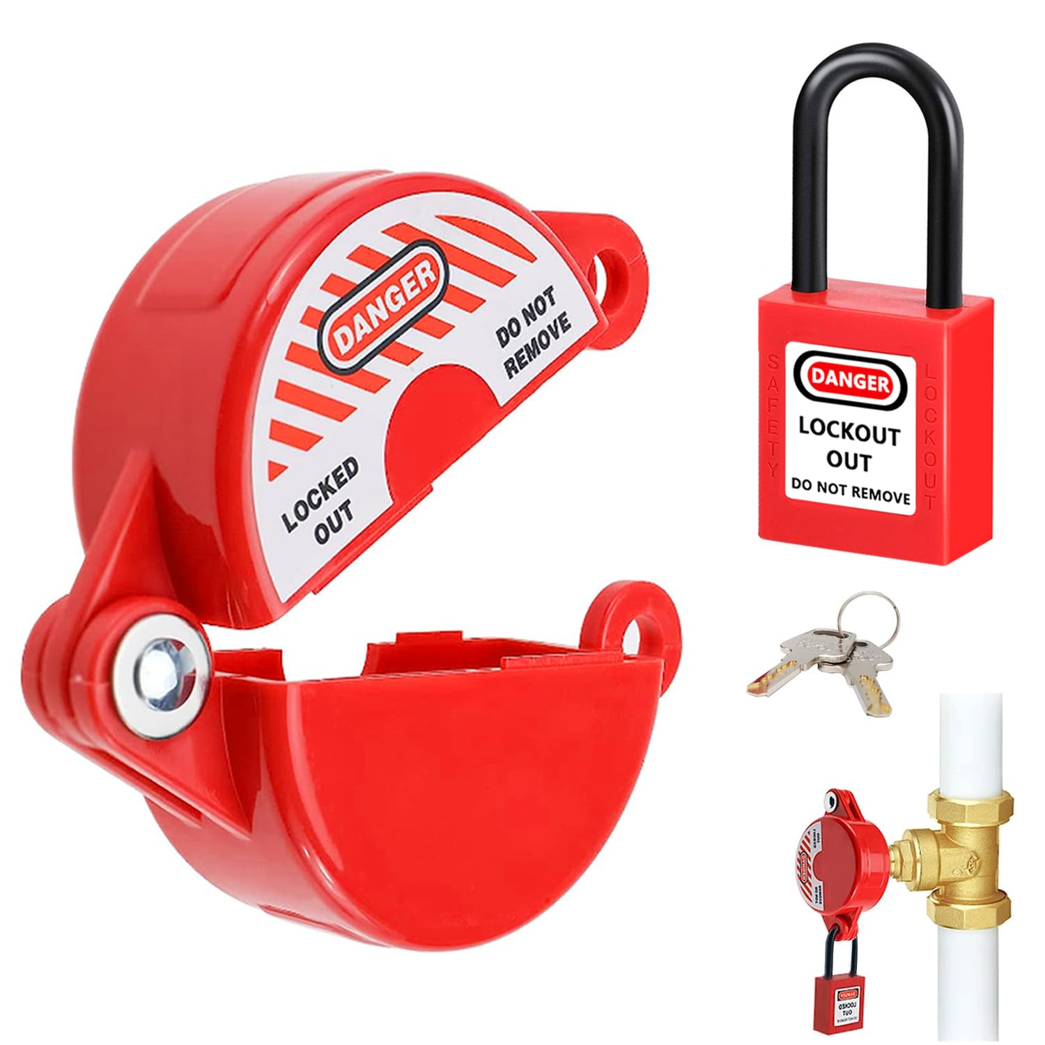 smseace 1Set Gate Valve Lockout with Safety Padlock Suited for 1 to2-1/2 Valve Handles Water Valve Lockout Device Gas Valve Lockout Hose Bib Lock for Outdoor Faucet Knob,Water Spigot,Hose Lock