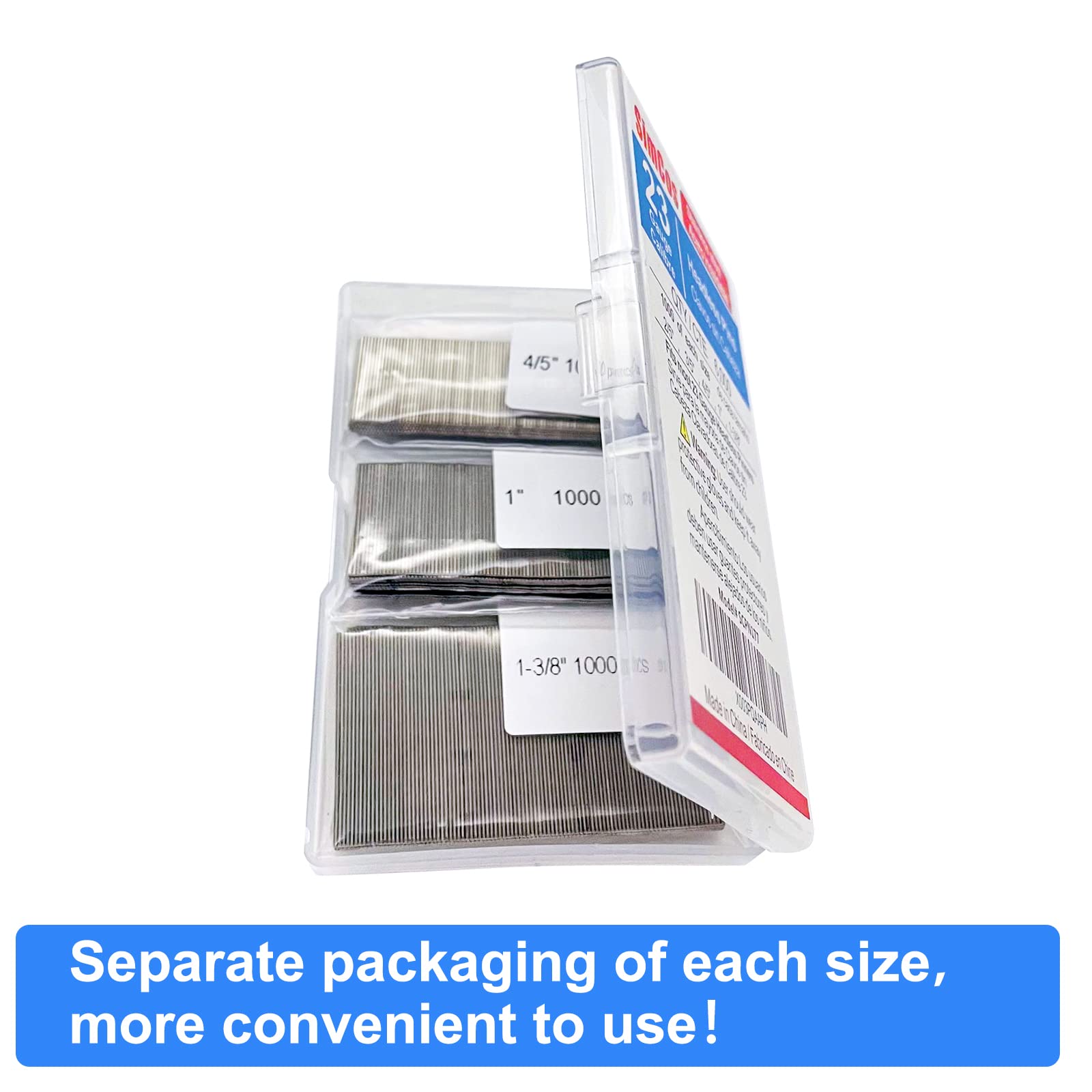 SimCos 23 Gauge Stainless Steel Pin Nails Headless Pinner Nails (3/8",9/16",3/4",1",1-3/8") assorted 5 sizes for Molding Cabinetry Building Assembly (5000)