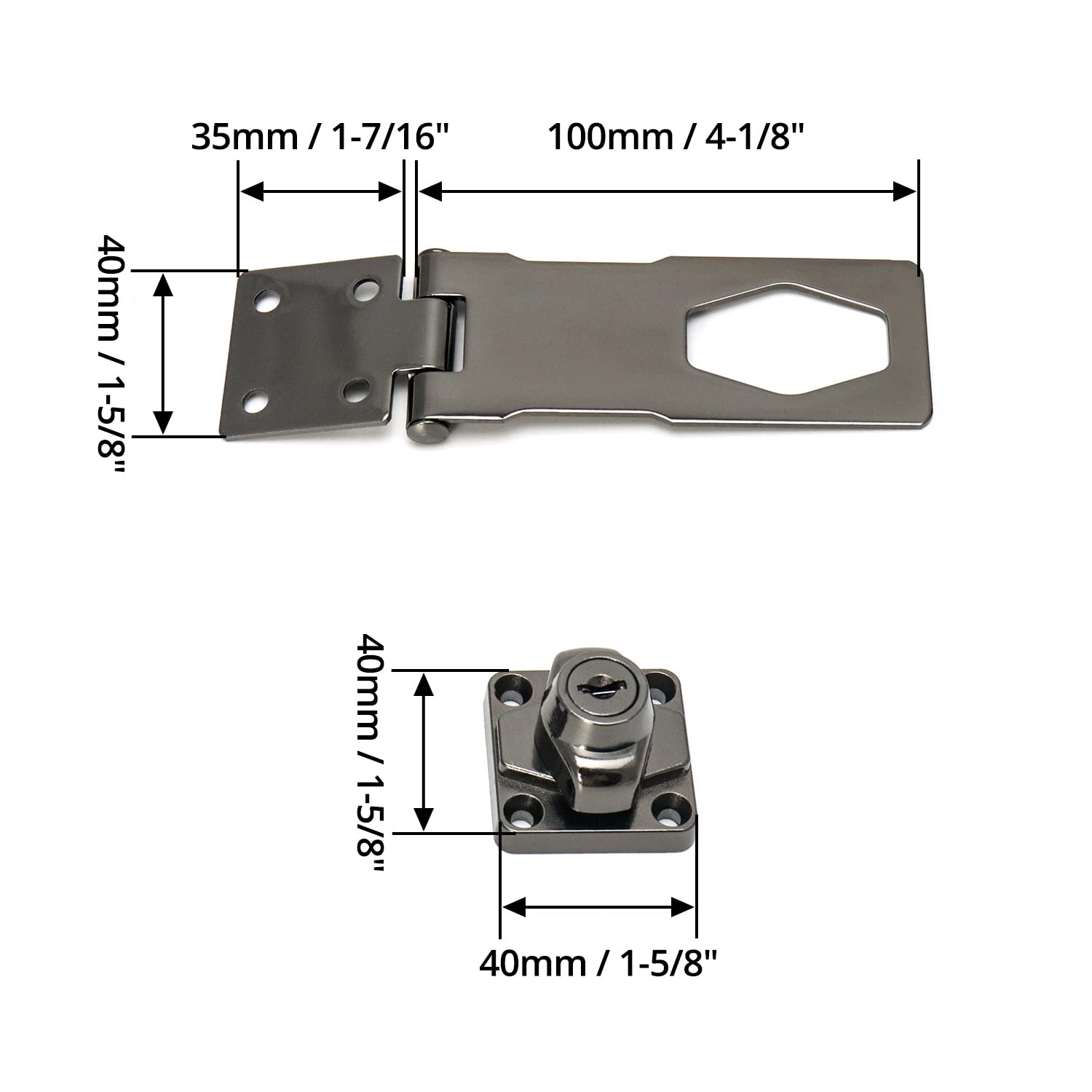 QWORK Keyed Hasp Locks, 4" Twist Knob Cabinet Knob Lock Keyed Locking Latch Safety Lock with Mounting Screws for Cabinets, Drawers, Toolboxes, Mailboxes, Black