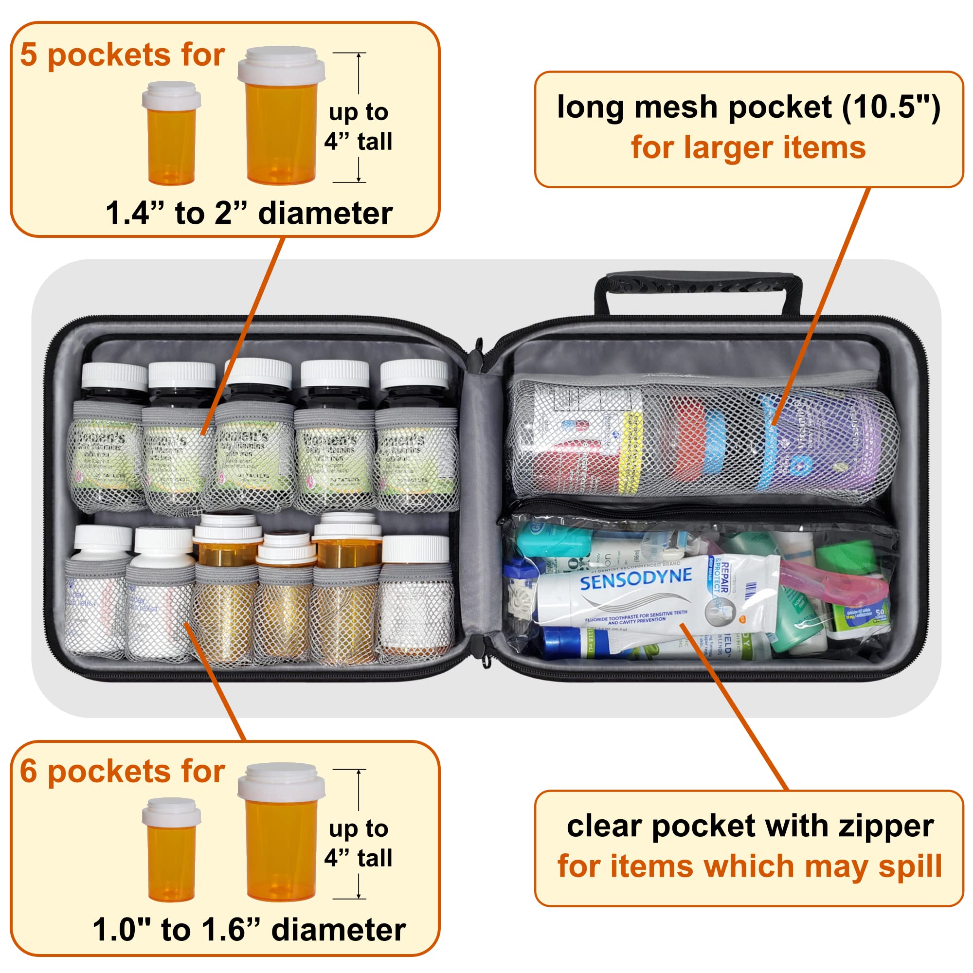 StarPlus2 Select Large Pill Bottle Organizer with Pill Cutter, Medicine Bag, Case, Carrier for Medications, Vitamins, and Medical Supplies with Fixed Pockets β for Home Storage and Travel - Purple