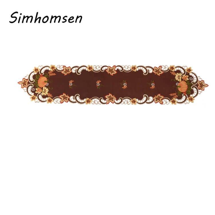 Simhomsen Brown Embroidered Thanksgiving Harvest Pumpkins Table Runners for Autumn Or Fall Decorations (14 × 69 Inches)