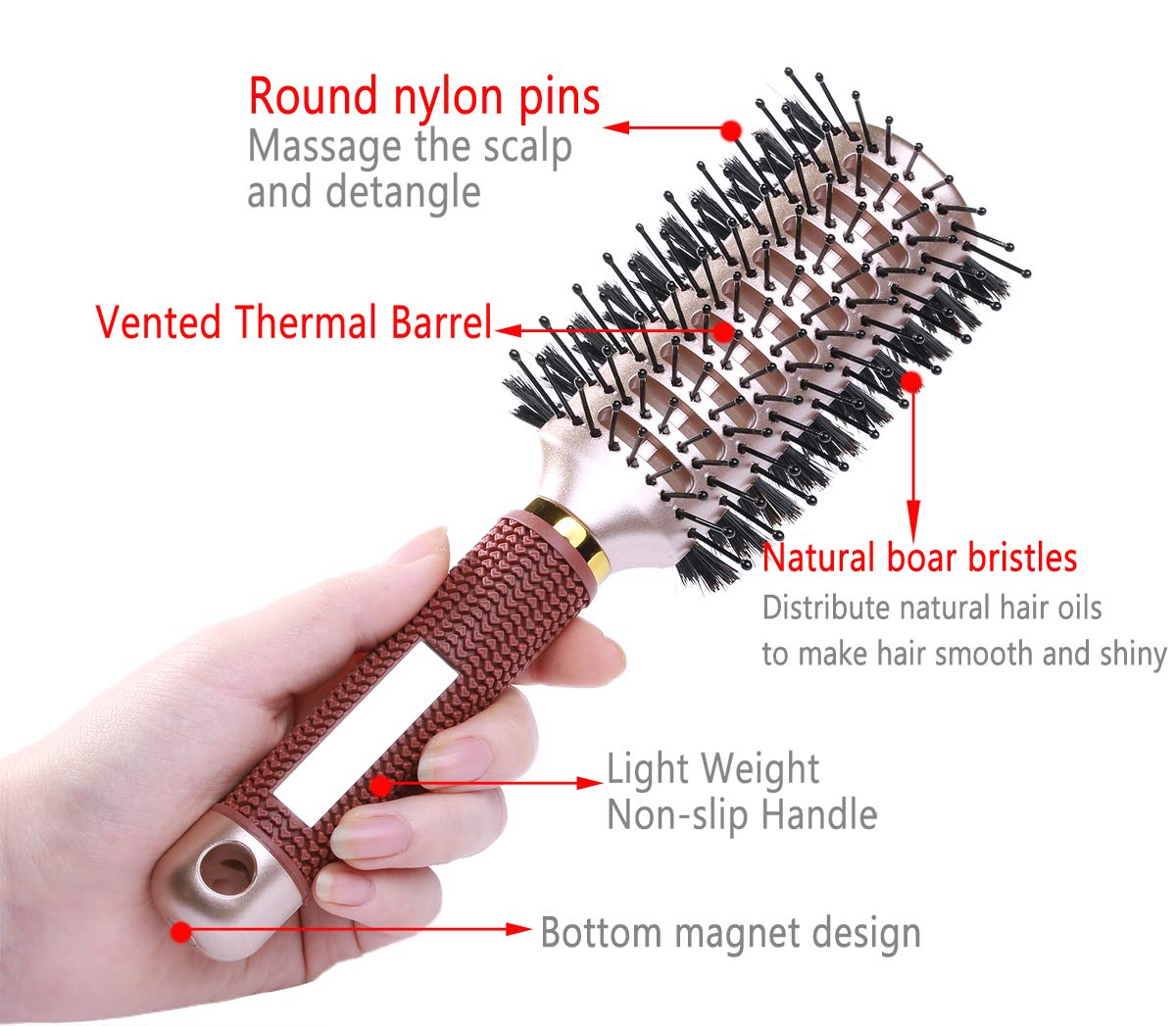 PERFEHAIR Oval Styling Vent Hair Brush for Blow Drying, Double Sided Boar and Nylon Bristle Brush for Medium Short Length Hair