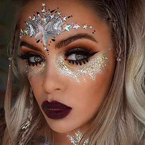 Stars Moon Face Gems Jewels Stick on Face Makeup Eyes Gems Crystal Rhinestones Sticker Gift for Women Accessories Costume Temporary Tattoos