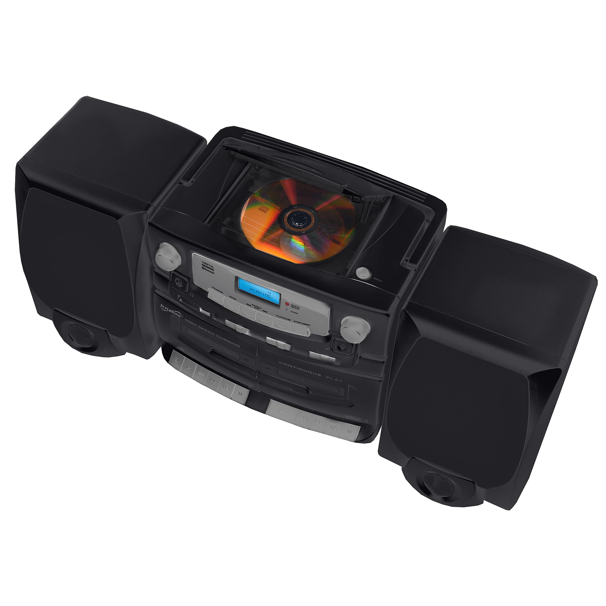 Supersonic Black Edition Vintage Bluetooth Stereo System Home Music Audio System,CD/MP3 Player,AM/FM Radio,Dual Cassette Player/Rec USB inputs,Detachable Speakers,AC/DC,(Remote Included)Matte Black