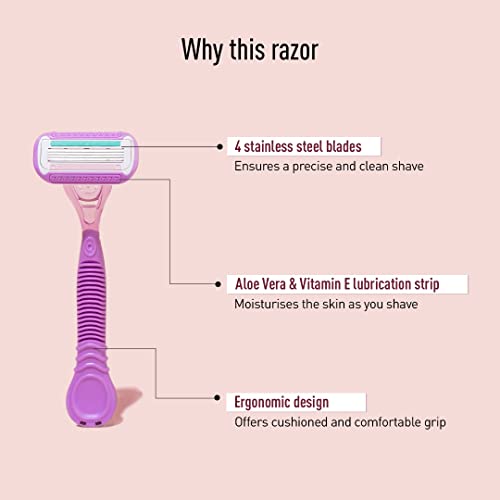 Sirona Reusable Hair Removal Razor for Women with Aloe Boost, 4 Blade Shaving Razor - (Pack of 1, Purple)