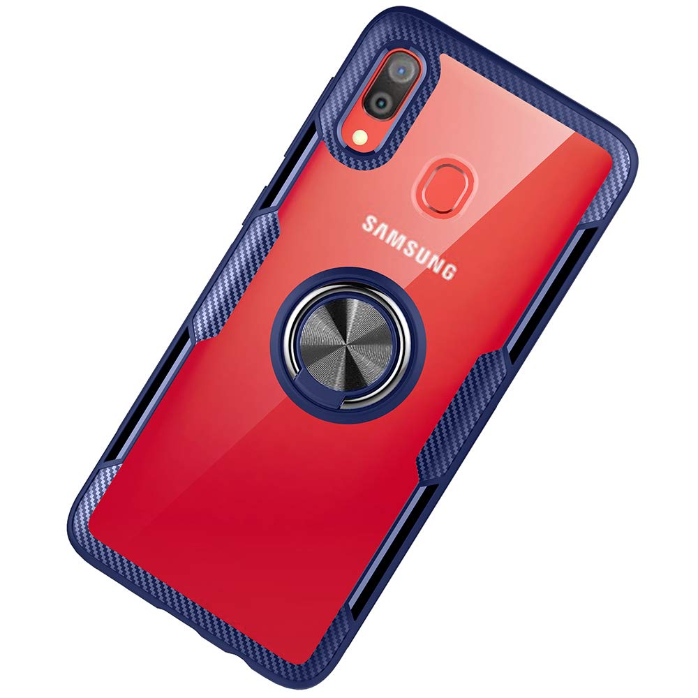 Phone Case for Samsung Galaxy A40 with Tempered Glass Screen Protector Clear Cover and Magnetic Stand Ring Rubber Holder Slim Hard Cell Accessories Glaxay A 40 Gaxaly S40 40A SM A40 Cases Men Blue