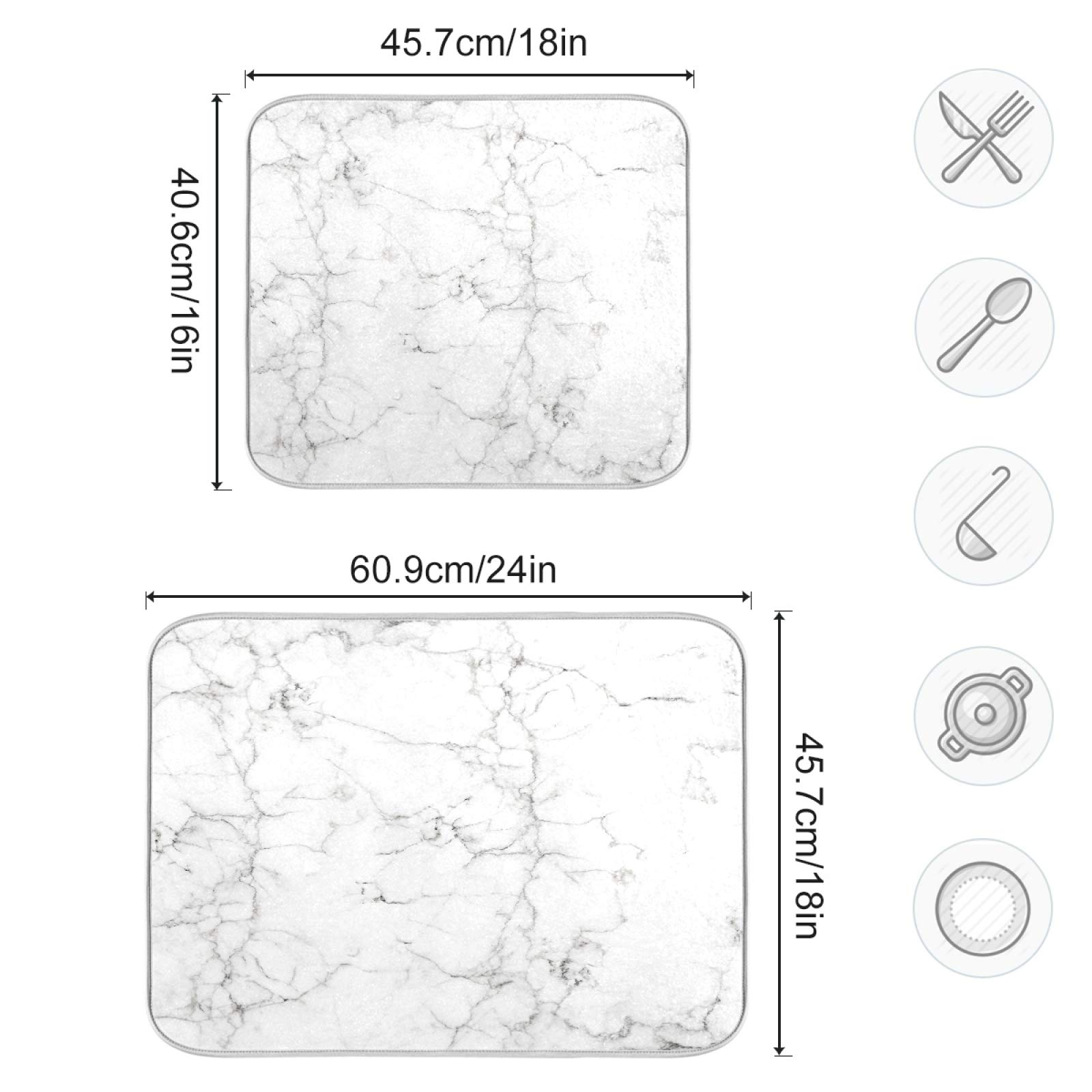 White Marble Dish Drying Mat Kitchen Counter Gold Absorbent Microfiber Drying Rack Pads 16x18 inch for Countertop Dishes Large Drain Mats and Protector Coffee Bar Mats