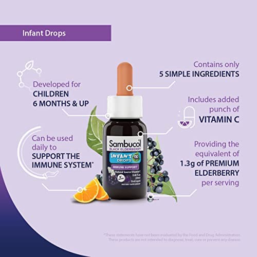 Sambucol Black Elderberry Infant Drops - Baby Elderberry Drops, Added Vitamin C, Sambucus Elderberry for Babies 6 Months and Up, Infant Elderberry Drops, Immune Support Vitamin C - 0.68 Fl oz