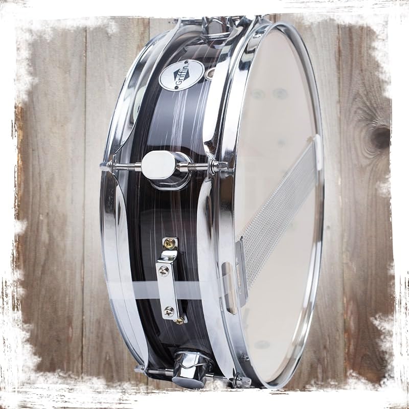 Piccolo Snare Drum 13" x 3.5" by GRIFFIN | 100% Poplar Wood Shell with Zebra Wood Finish & Coated Drum Head | Professional Marching Drummers Percussion Instrument with Bright Tone & Brilliant Attack