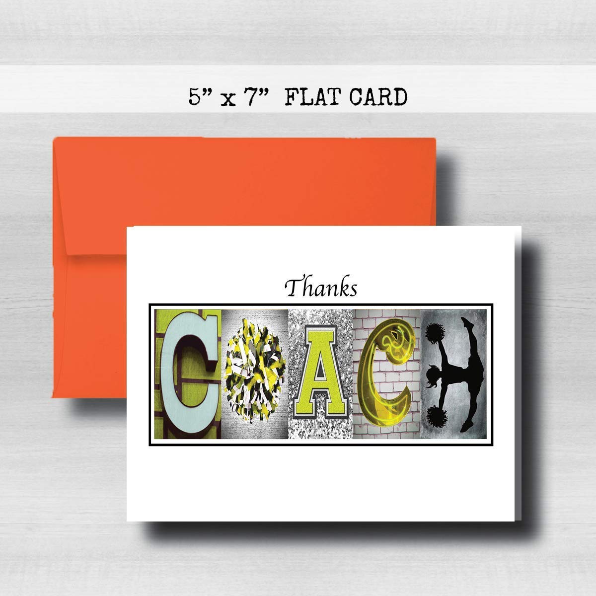 Personalized Cheerleading Yellow Coach Thank You Card, 5"x 7" FLAT CARD, Greeting Cards