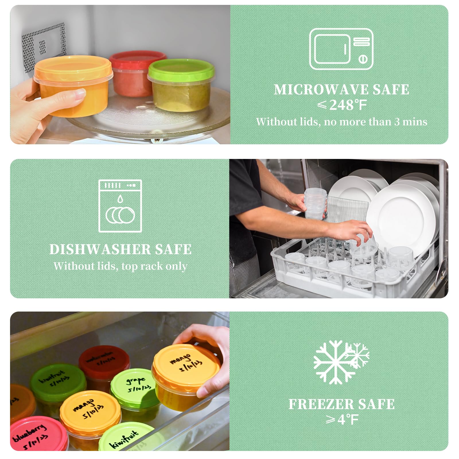 TOFLEN Reusable Small Freezer Containers 8 Oz Plastic Food Storage Containers with Screw On Lids, Leakproof & Airtight, Freezer Safe, Dishwasher Safe, Set of 12 Multicolor