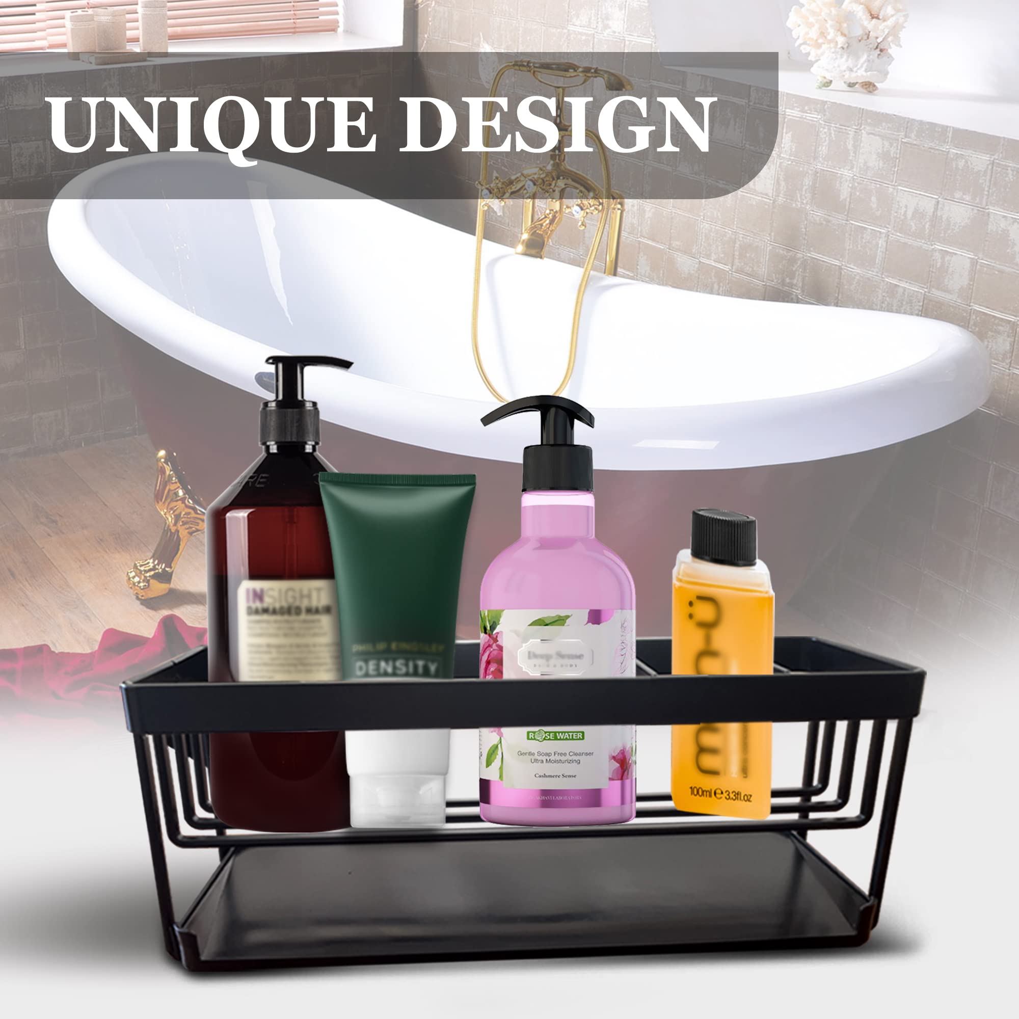 Sink Caddy Organizer with Steel Wool Brush Included, Sponge Organizer for Kitchen Sink, Dish Soap and Sponge Holder for Kitchen Sink, Kitchen Sponge Organizer with Auto Drain Train