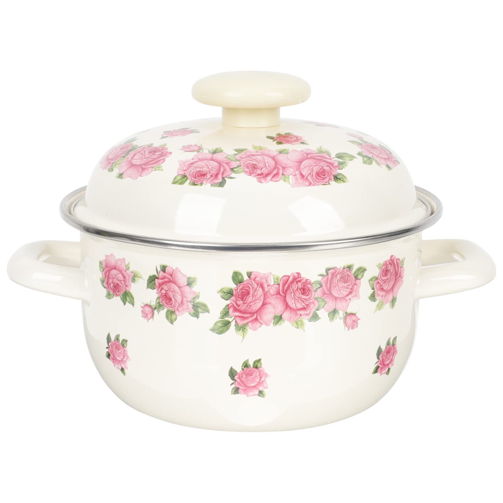 Zerodeko Pots Pioneer Woman Cookware Flower Enamel Stock Pot with Lid Cooking Pot Non Stick Soup Pot Casserole Pot Pasta Pot Sauce Pot with Handle for Kitchen 16cm Pioneer Woman Cookware