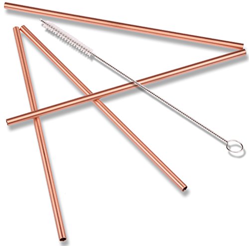 ZERRO Copper Straws Food Safe Solid Copper Mule Drinking Straws( Set of 4) Straight 8.5inch Cleaning Brush Included