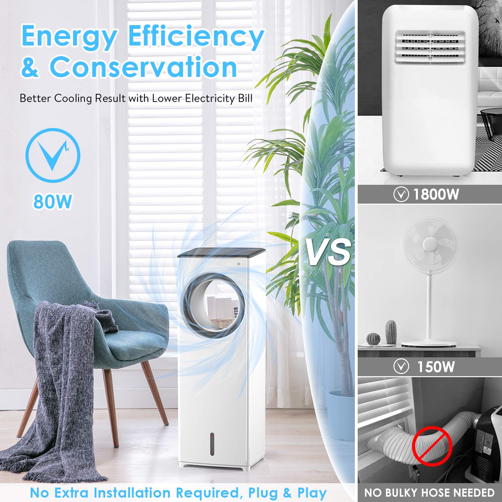 Personal Air Conditioner Fan, Portable Air Cooler, Mini Air Conditioner Evaporative Cooler For Desk Top With 2H/4H Timer, Adjustable 3 Speeds Misting Personal Space Cooler For Home, Office