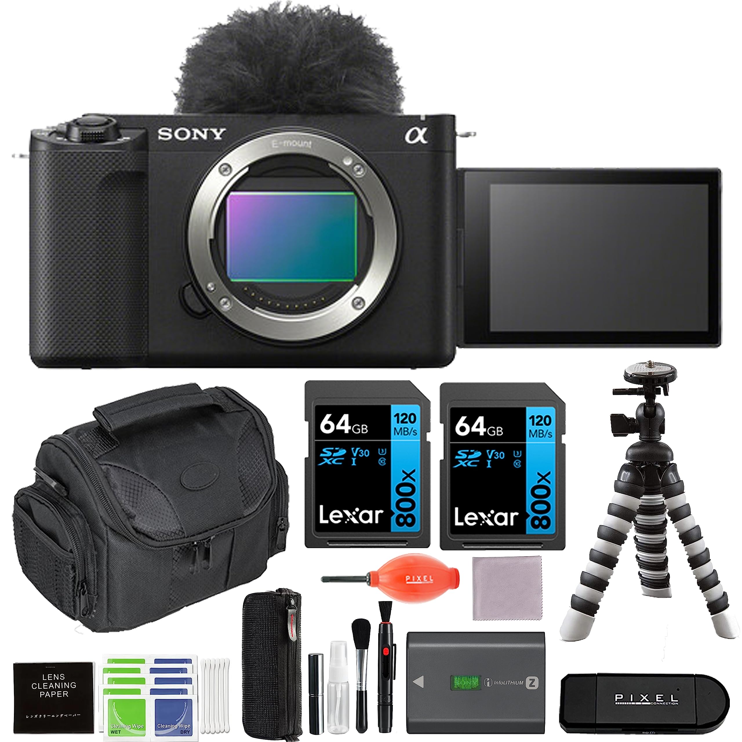 Sony ZV-E1 Mirrorless Camera (Black) Advanced Accessory Bundle with 2 x Lexar 64GB SD Card, Gadget Bag, Flexible Tripod, & More