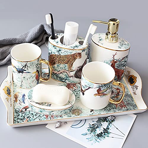 Soap Dispenser 6-Piece Set Animal Pattern Ceramic Kitchen Soap Dispenser with Tray, for Home Hotel Bathroom, Kitchen Hotel Bathroom Accessories Soap Bathroom Dispenser