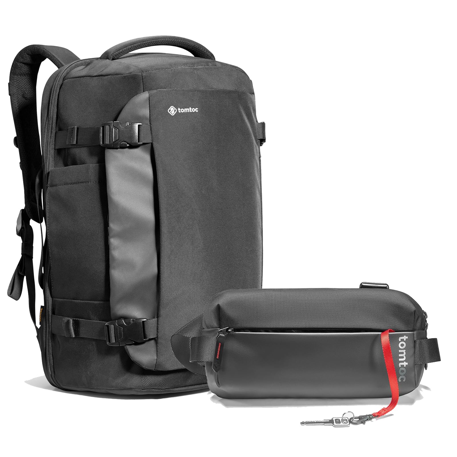 tomtoc Bundle Set - Navigator-T66 Travel Laptop Backpack 40L & Explorer-T21 Sling Bag S Black 4L(Fits 8.2-inch iPad Mini)