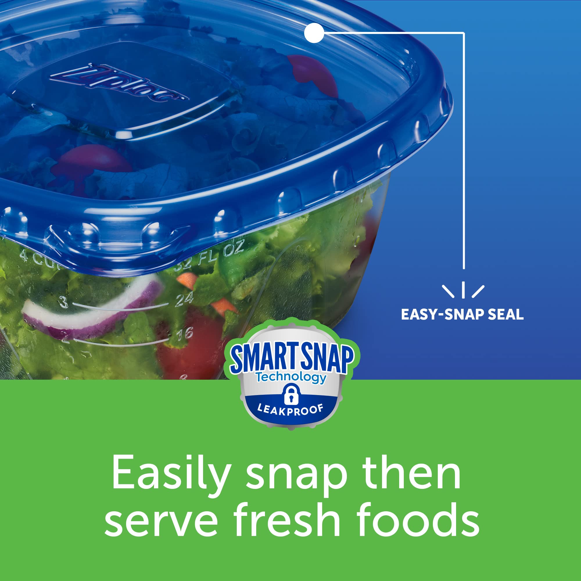 Ziploc Food Storage Meal Prep Containers Reusable for Kitchen Organization, Smart Snap Technology, Dishwasher Safe, Square, 4 Count (Pack of 2)