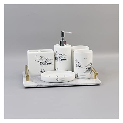Soap Dispenser Ceramic Bathroom Accessories Set for 6 Bath Sets for Bathroom Hotel Restroom Includes Lotion Soap Dispenser Tumbler Toothbrush Holder Soap Dish and Tray Bathroom Soap Dispenser
