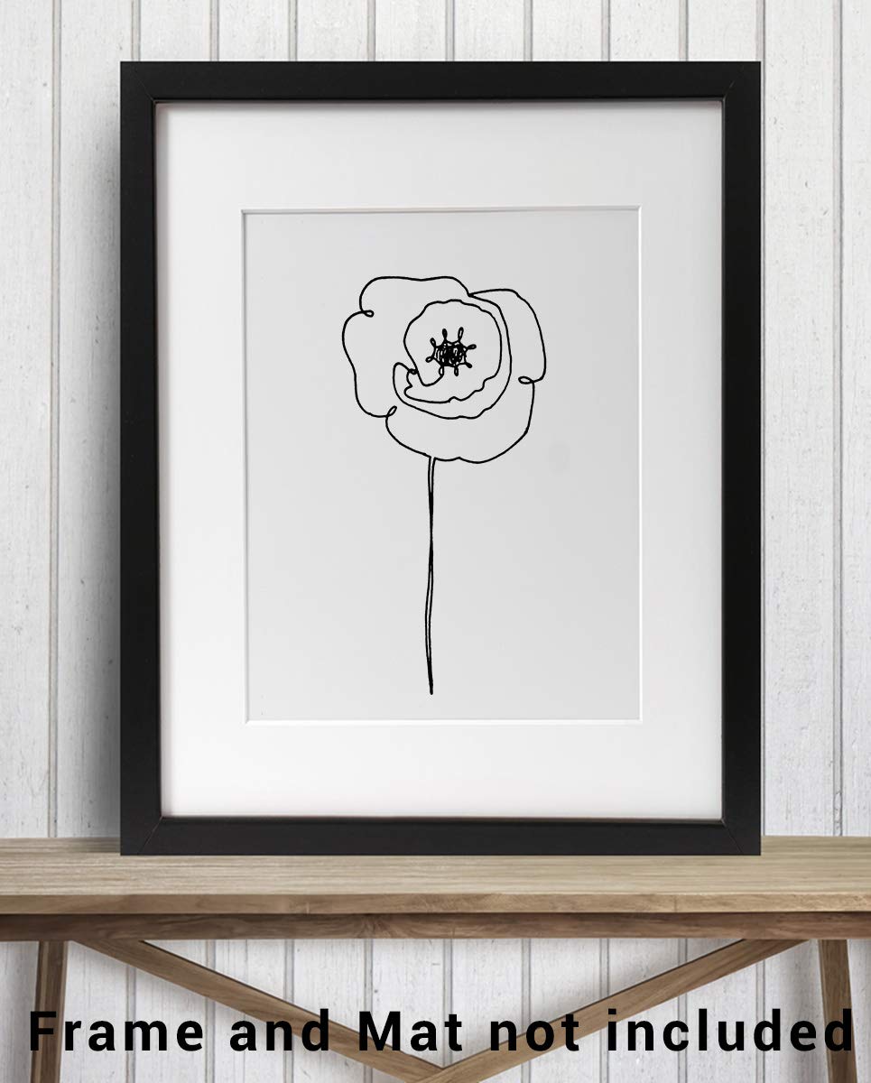 Poppy Flower Wall Art - 11x14 Unframed, Minimalist Black & White Decor Print - Makes a Great Gift Under $15 for Botanical, Floral Lovers